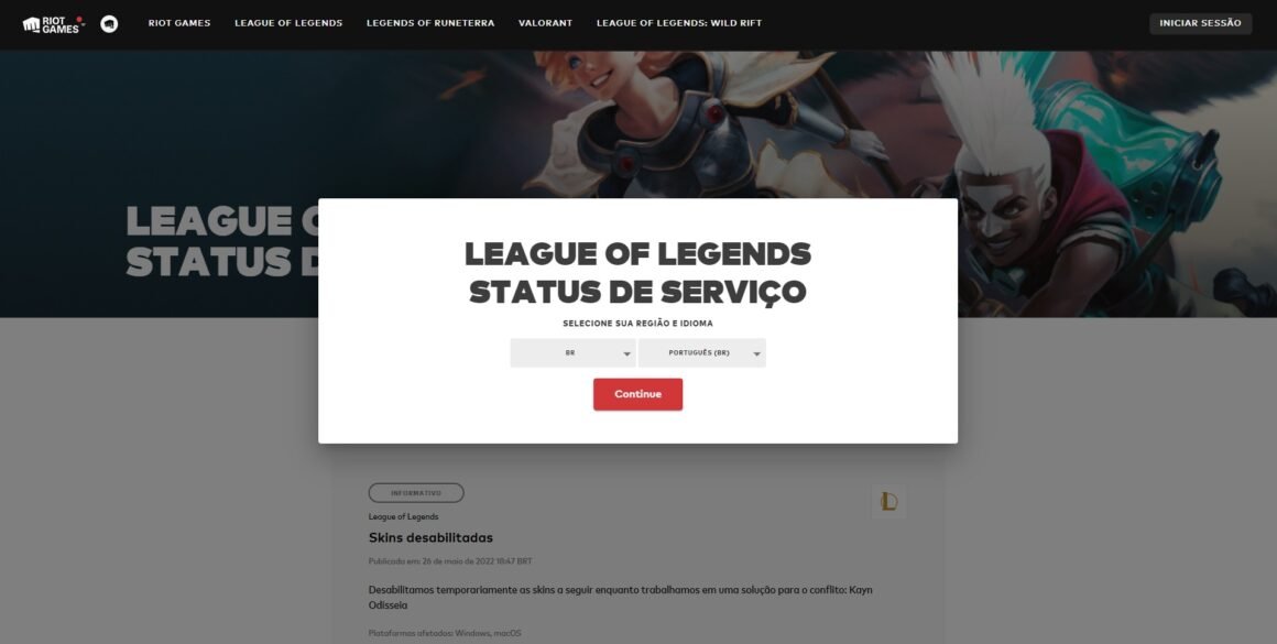 Como ver os status dos servidores da Riot Games