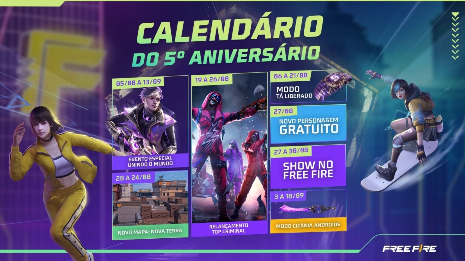 Confira o calendário do 5º aniversário do Free Fire